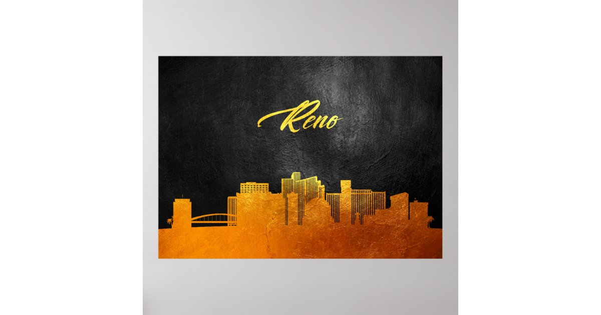 Reno Nevada Gold Skyline Poster | Zazzle