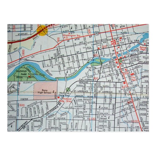 RENO, NV Vintage Map Postcard | Zazzle.com