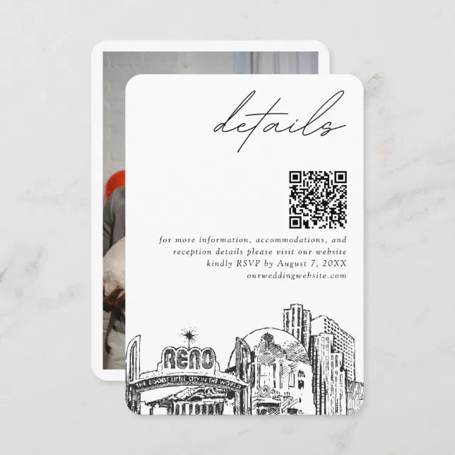 Reno Wedding Skyline Small Details QR Code RSVP Enclosure Card | Zazzle