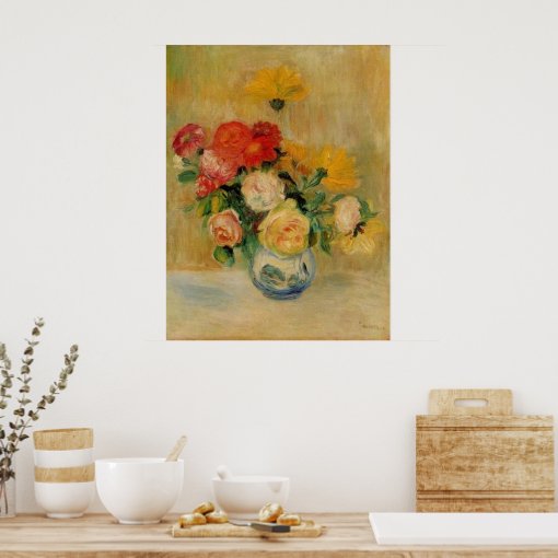 Renoir's A Vase of Roses and Dahlias Poster | Zazzle