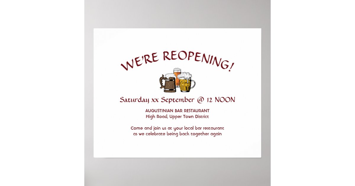 REOPENING! Bar Restaurant Business Customizable Poster | Zazzle