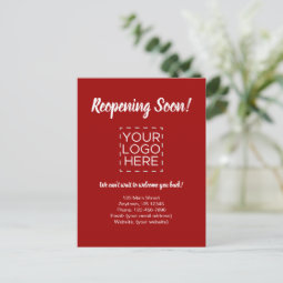 Reopening Soon Business Reopening Announcement Red Postcard | Zazzle