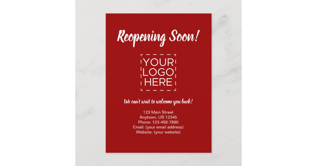 Reopening Soon Business Reopening Announcement Red Postcard | Zazzle