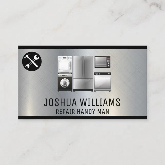 Repair Tools | Appliances Metal Background Business Card | Zazzle