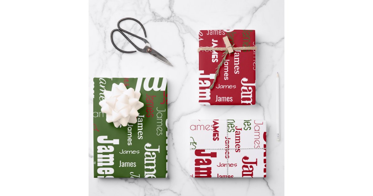 Repeating Name Personalized Three Color Set Wrappi Wrapping Paper ...
