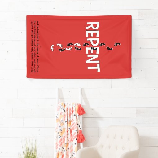REPENT Footprints Cross Banner | Zazzle