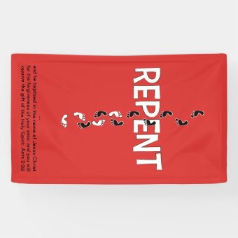 REPENT Footprints Cross Banner | Zazzle