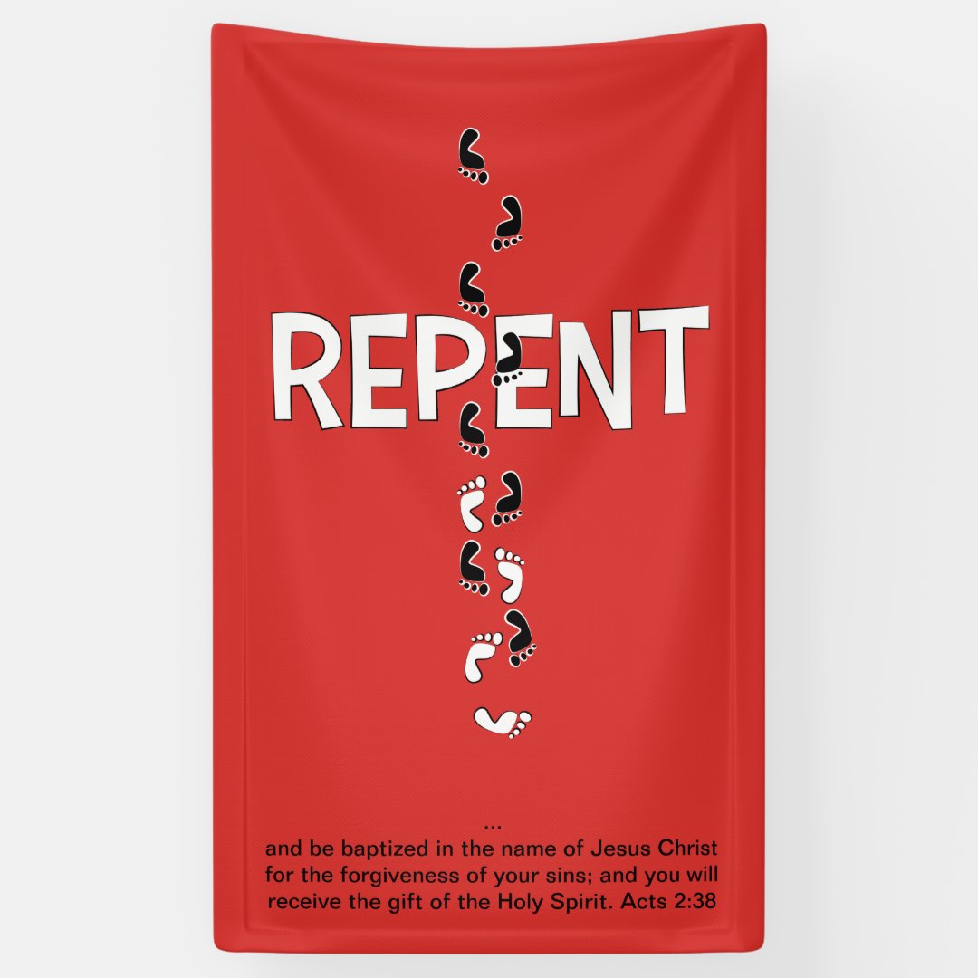 REPENT Footprints Cross Banner | Zazzle