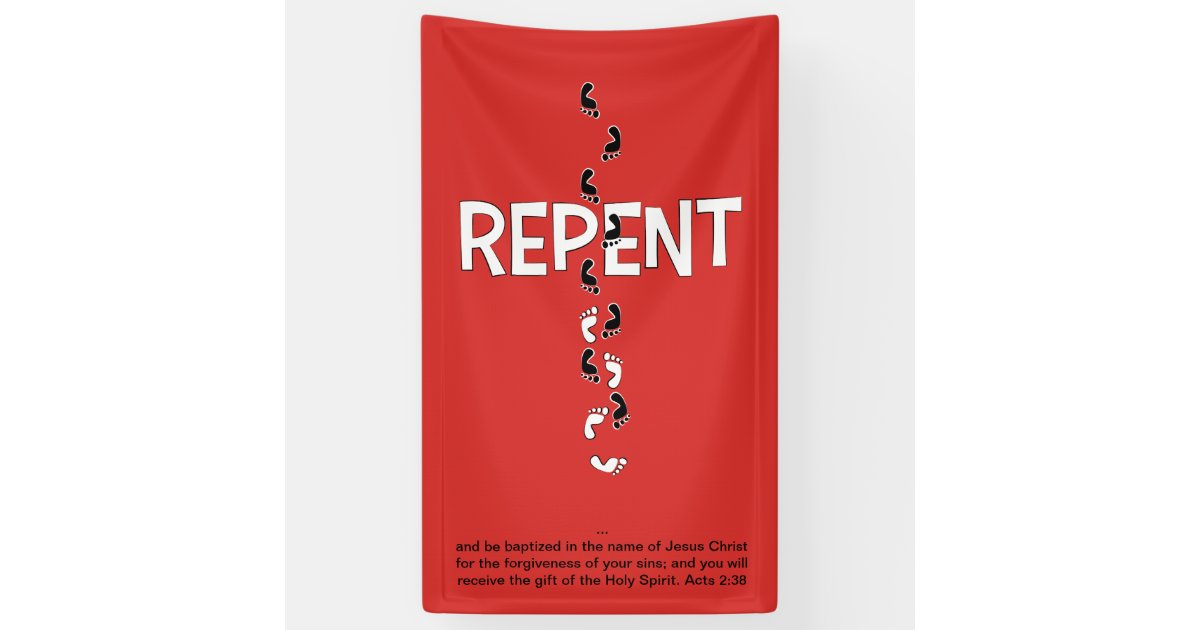 REPENT Footprints Cross Banner | Zazzle