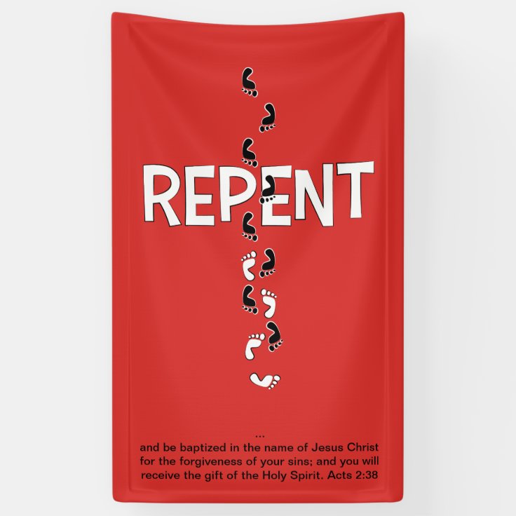 REPENT Footprints Cross Banner | Zazzle