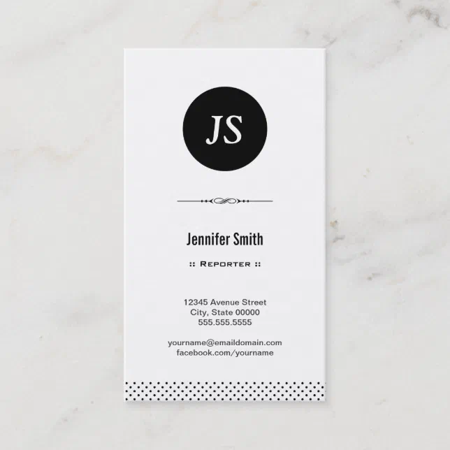 Reporter - Clean Black White Business Card | Zazzle
