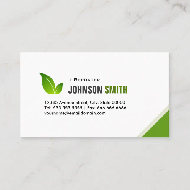 Reporter - Elegant Modern Green Business Card | Zazzle