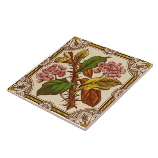 Repro 1880s Wild Rose Hand Colored Transferware Ceramic Tile | Zazzle