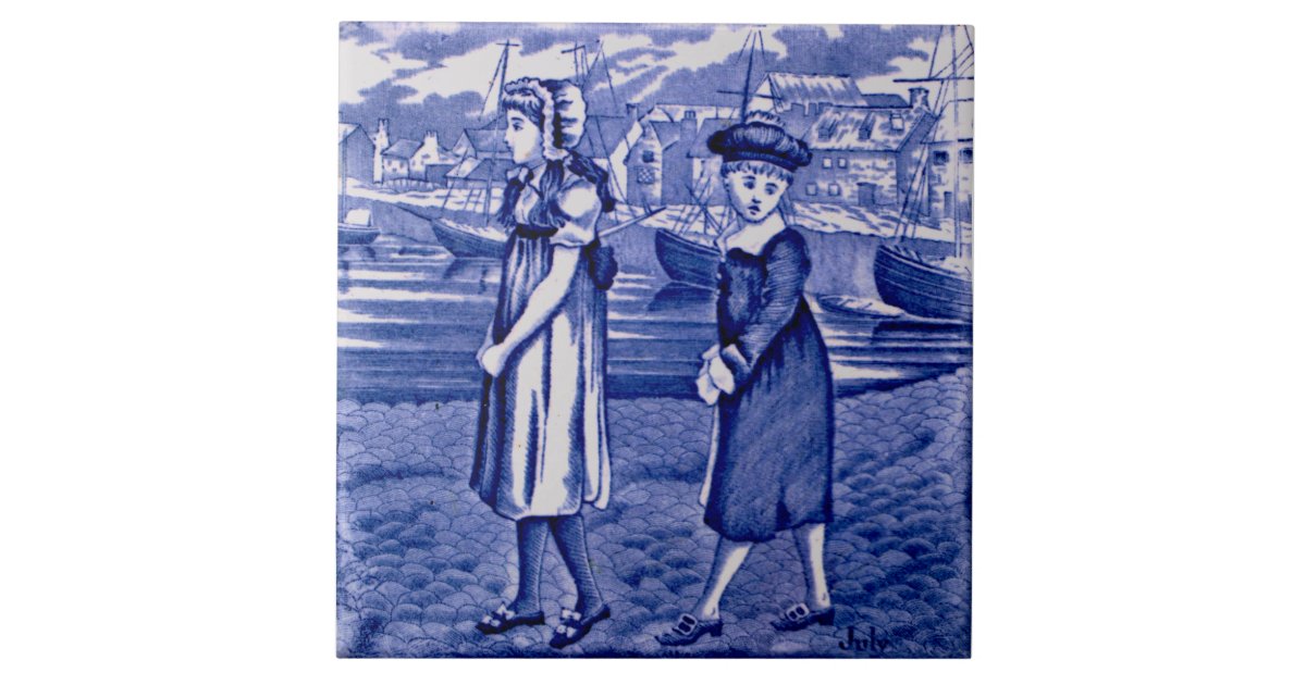 Repro 1885 Wedgwood Blue Calendar Months July Ceramic Tile | Zazzle