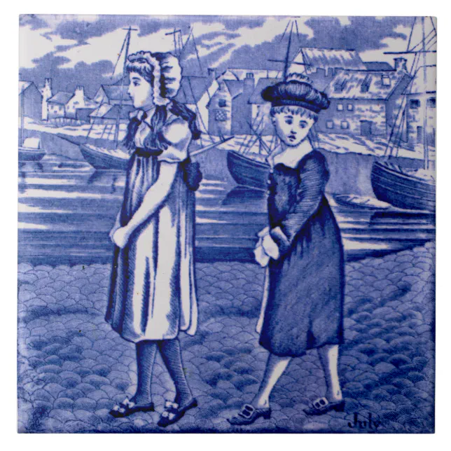 Repro 1885 Wedgwood Blue Calendar Months July Ceramic Tile | Zazzle