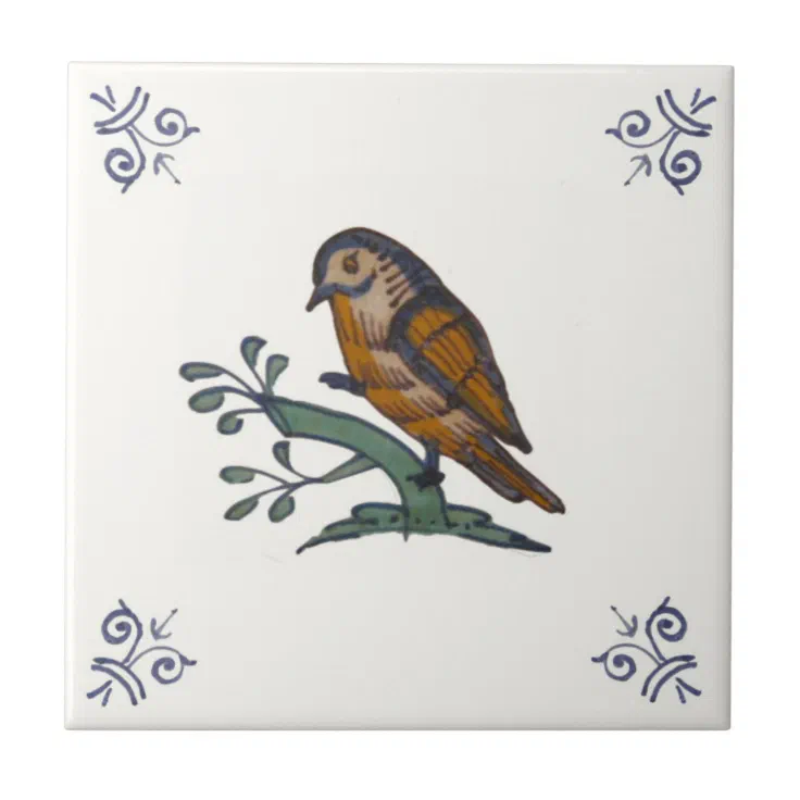 Repro 18th Century Multicolor Delft Bird Tile | Zazzle