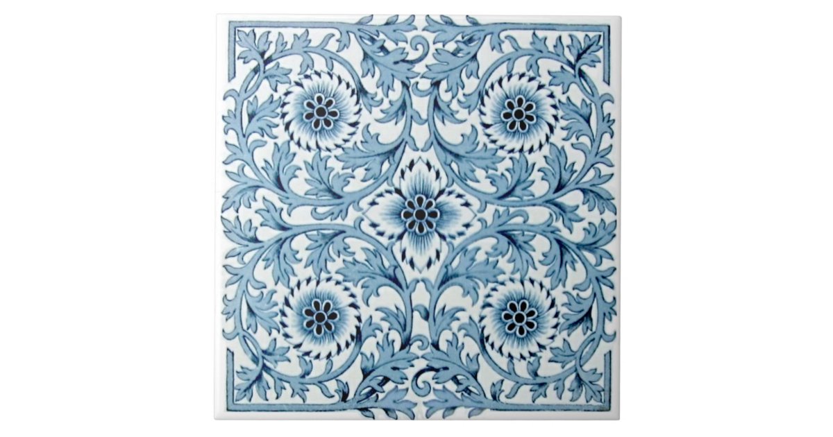 Repro Antique Blue & White Minton Tranferware Ceramic Tile | Zazzle