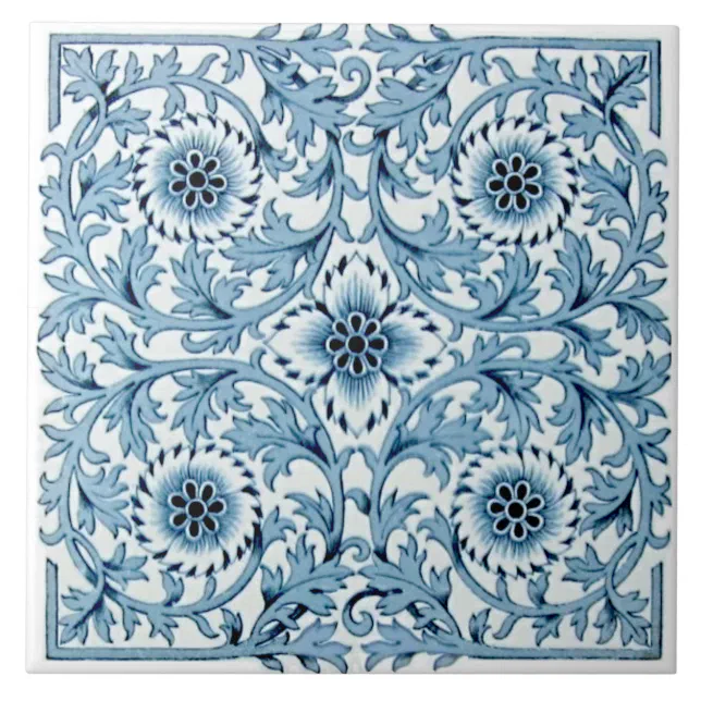 Repro Antique Blue & White Minton Tranferware Ceramic Tile | Zazzle