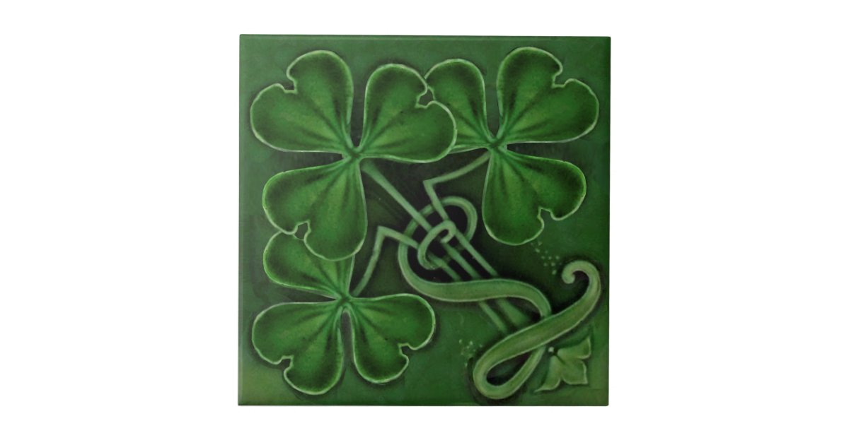 Repro Antique Minton Lucky Green Shamrocks Ceramic Tile | Zazzle
