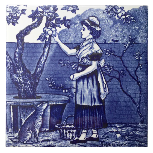Repro Antique Wedgwood Blue September Figural Ceramic Tile | Zazzle