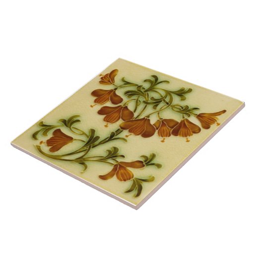 Repro Art Nouveau Floral Faux Embossed Ceramic Tile | Zazzle