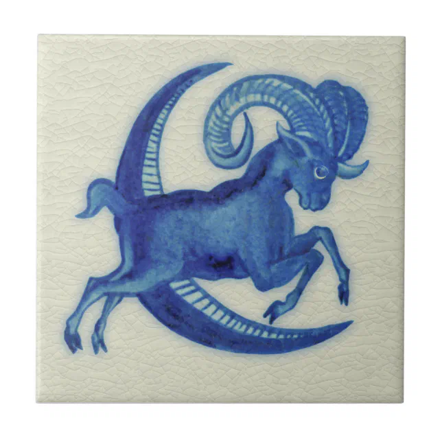 Repro De Morgan Blue Goat Jumping over Moon Ceramic Tile | Zazzle