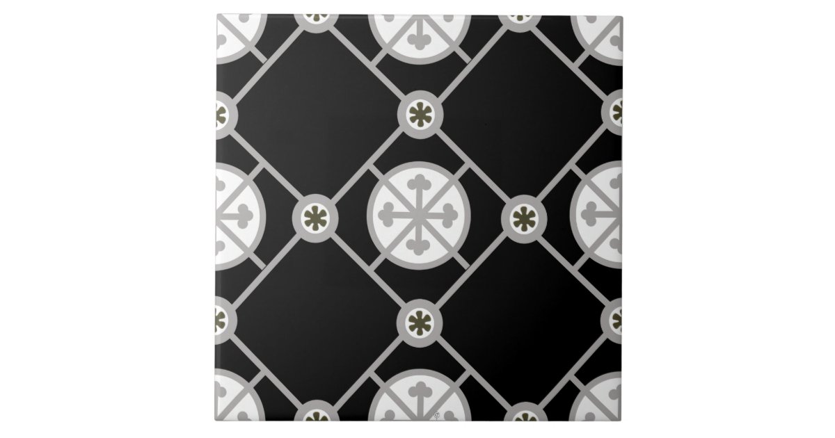 Repro Gothic Geometric Patterned Black White Gray Ceramic Tile | Zazzle