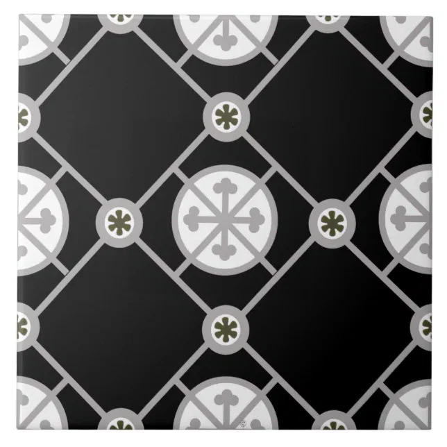 Repro Gothic Geometric Patterned Black White Gray Ceramic Tile | Zazzle