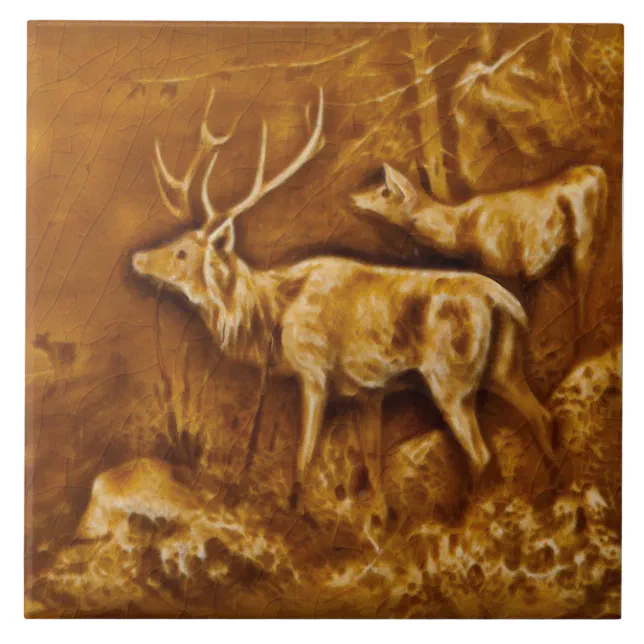 Repro Hamilton Art Tile Works Faux Relief Elk Tile | Zazzle
