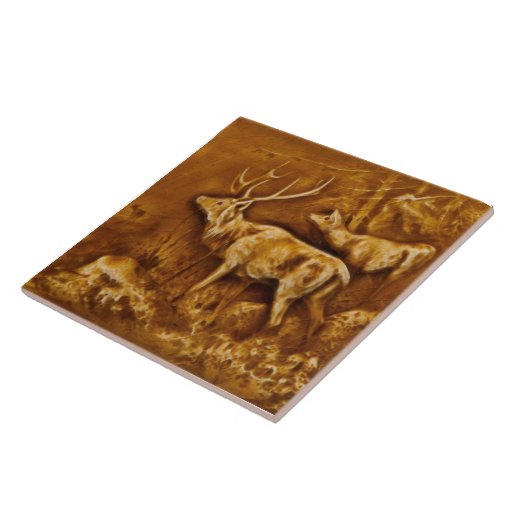 Repro Hamilton Art Tile Works Faux Relief Elk Tile | Zazzle