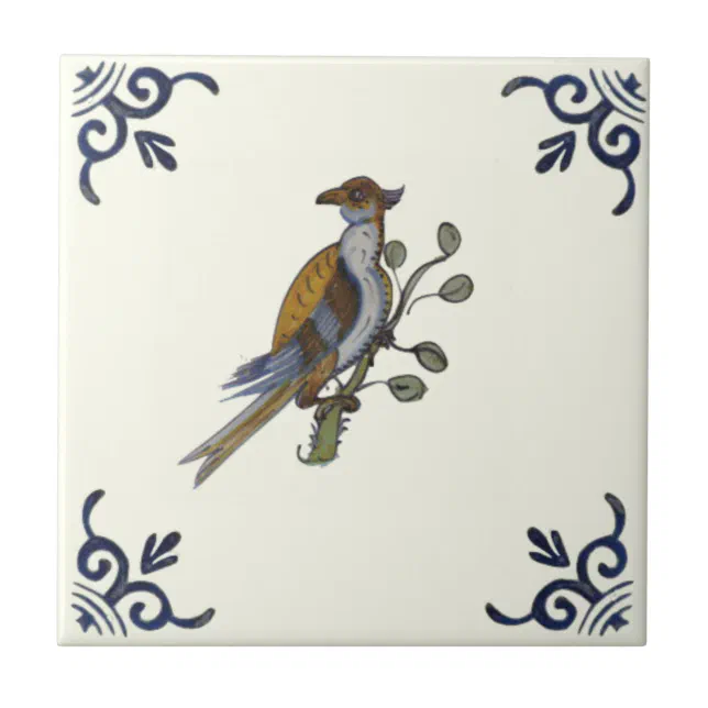 Repro Unusual Antique Handpainted Bird on Branch Ceramic Tile | Zazzle