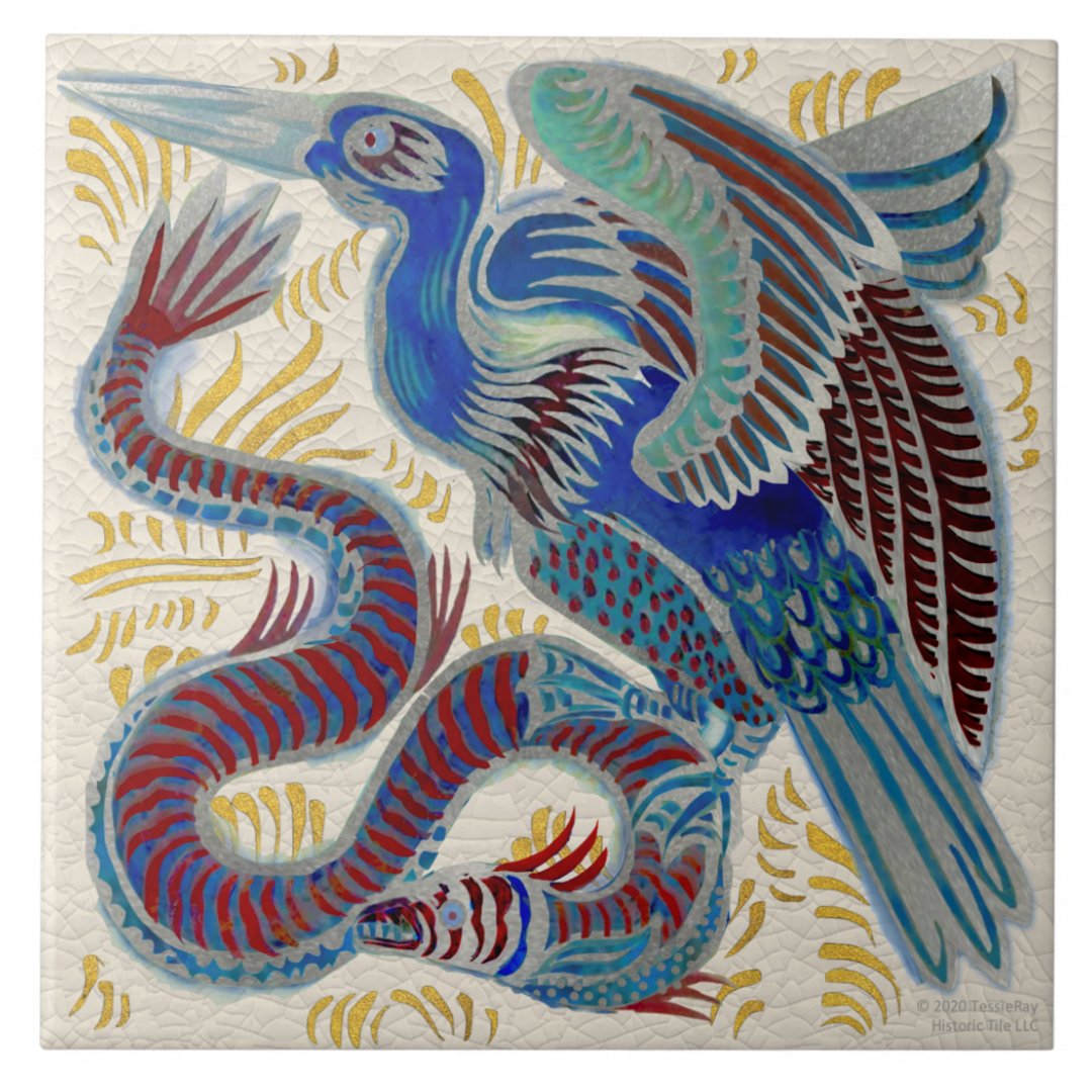 Repro Vibrant De Morgan Water Bird & Eel Colorful Ceramic Tile | Zazzle