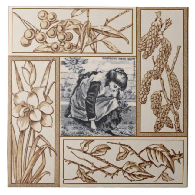 Repro VIctorian "Contrary Mary" Nursery Rhyme Ceramic Tile | Zazzle