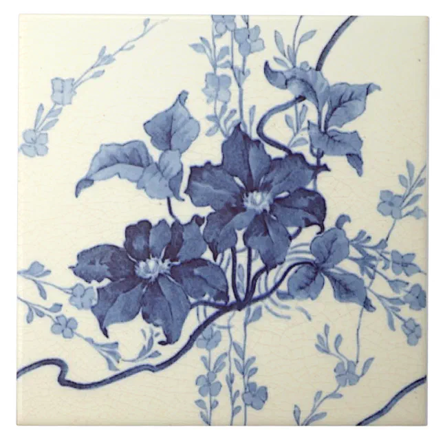 Reproduction 1898 Design Minton Blue White Floral Ceramic Tile | Zazzle
