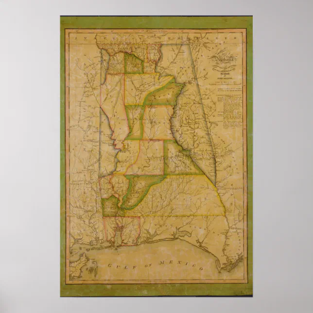 Reproduction Map of the State of Alabama 1820 Poster | Zazzle