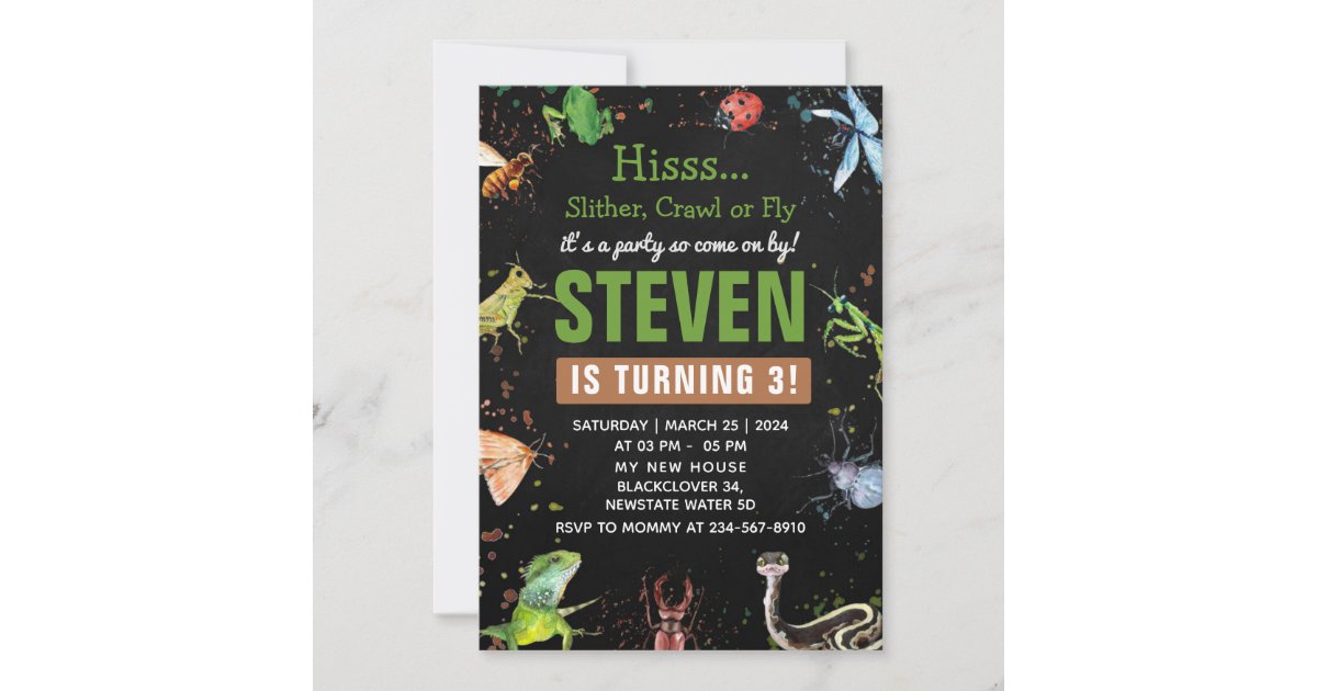 Reptile and insect Night Editable Invitation | Zazzle