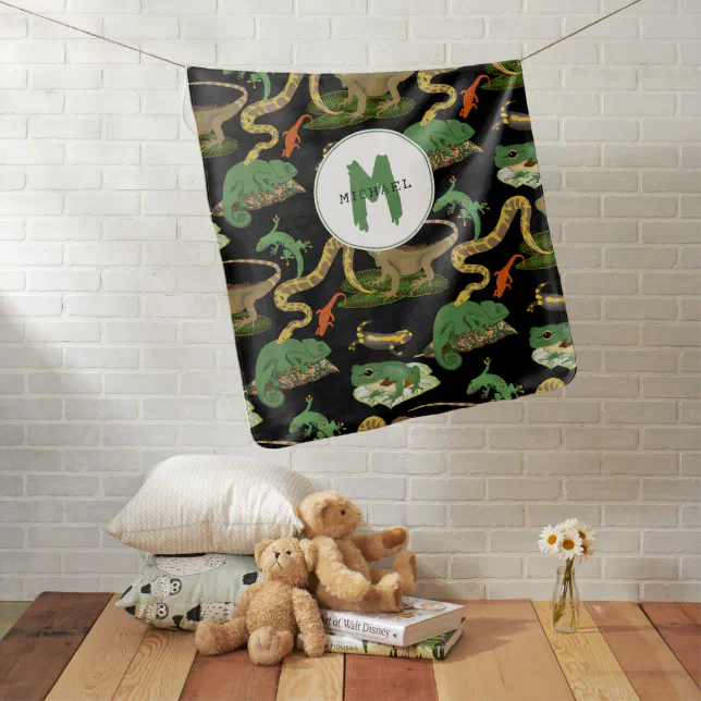 Reptile, Lizards & Amphibians Kids Monogram Baby Blanket | Zazzle