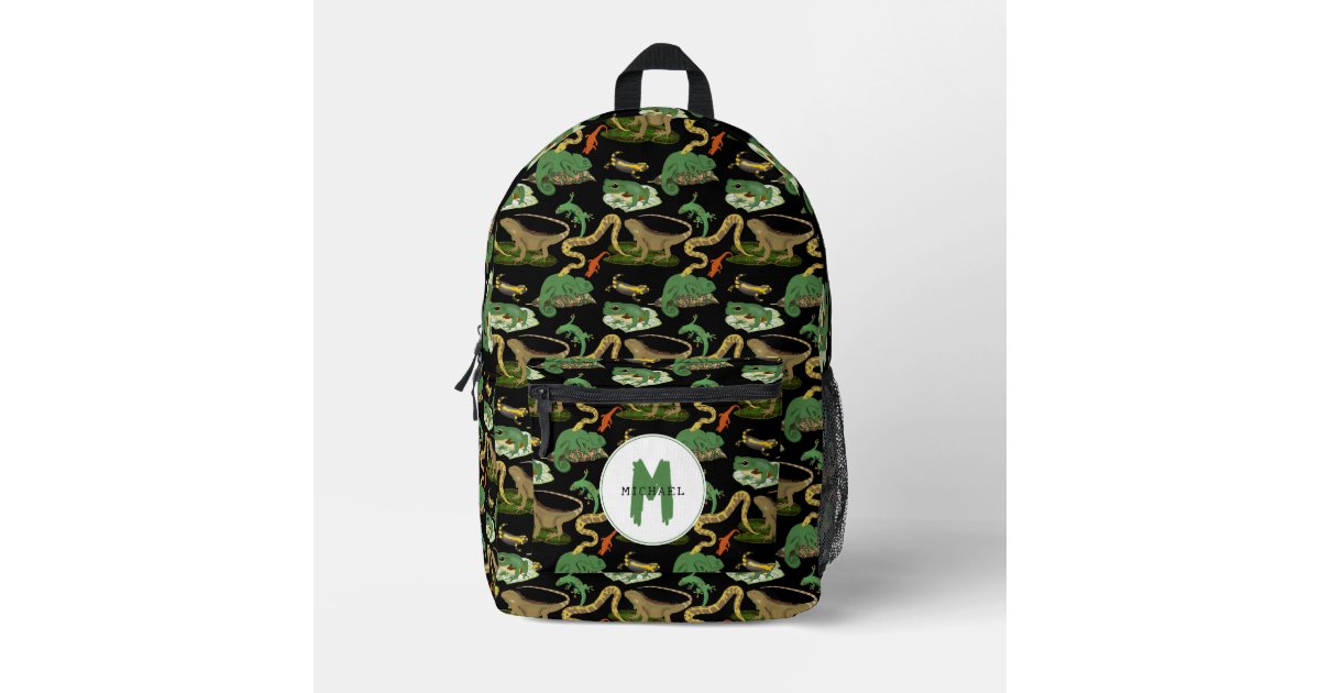 Reptile, Lizards & Amphibians Kids Monogram School Printed Backpack ...