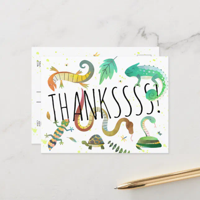 Reptile Postcard Party Thank You Note Card | Zazzle