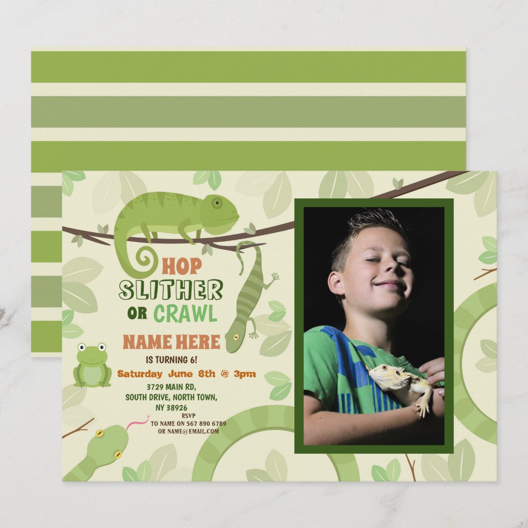 Reptiles Snake Birthday Party Lizard Photo Iguana Invitation | Zazzle