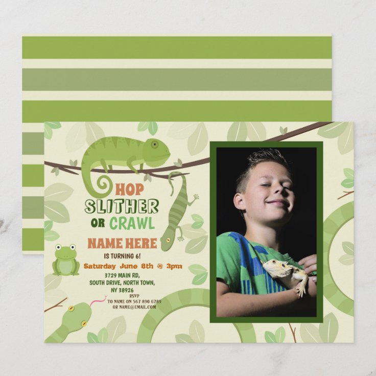 Reptiles Snake Birthday Party Lizard Photo Iguana Invitation | Zazzle