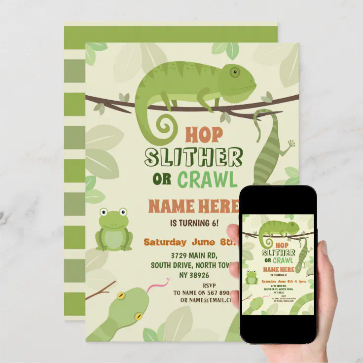 Reptiles Snake Birthday Party Lizard Snakes Iguana Invitation | Zazzle