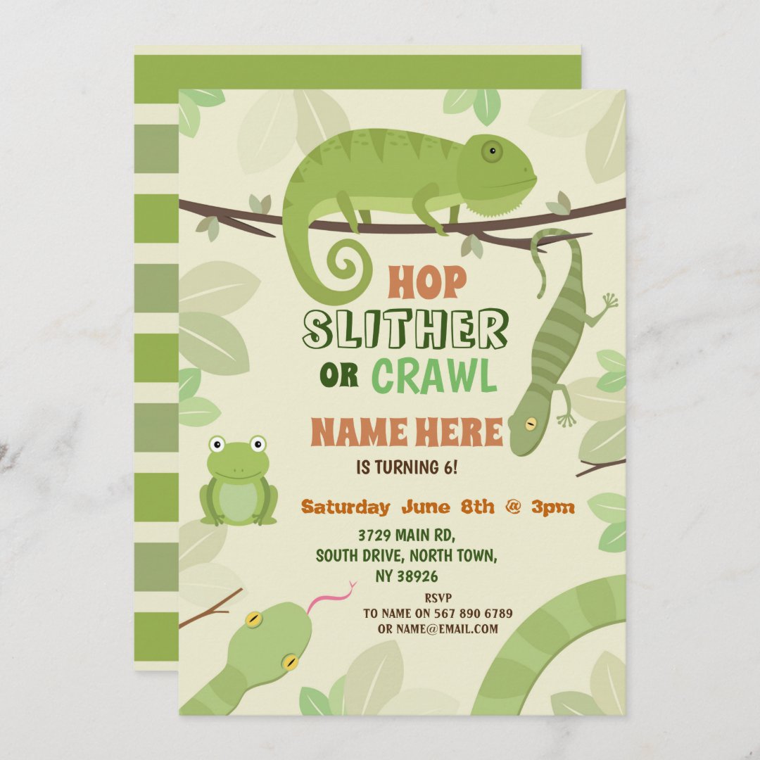 Reptiles Snake Birthday Party Lizard Snakes Iguana Invitation | Zazzle
