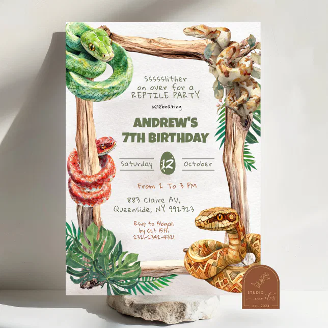 Reptiles Snakes Boy Birthday Invitation | Zazzle