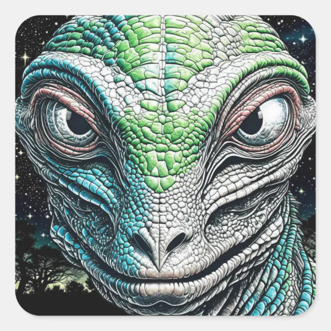 Reptilian Lizard Man Alien Extraterrestrial Being Square Sticker | Zazzle