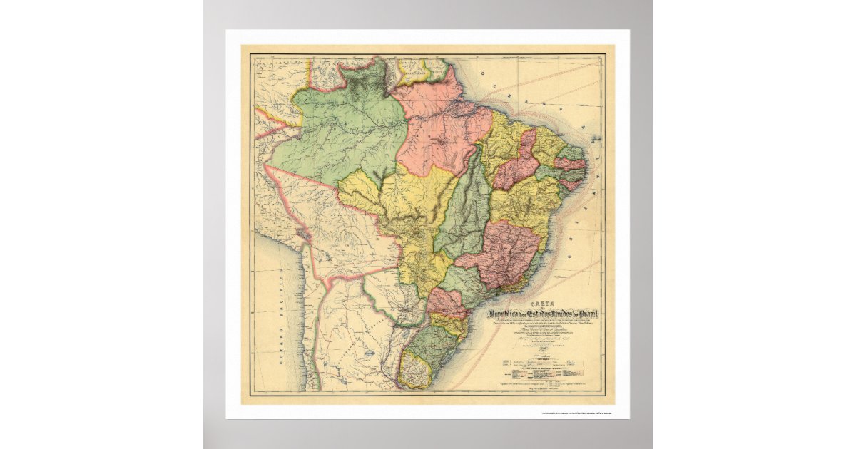 Republic of Brazil Map 1892 Poster | Zazzle