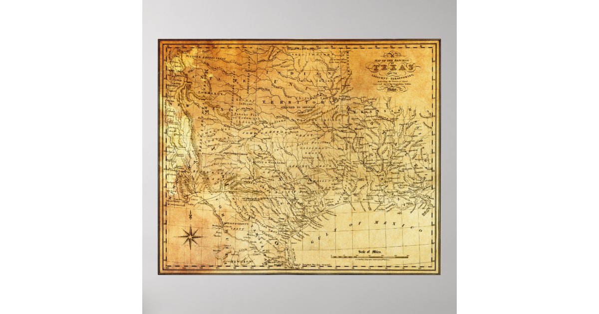 REPUBLIC of TEXAS 1841 MAP Poster | Zazzle
