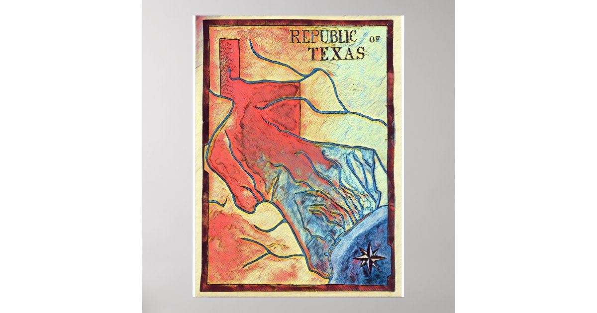 Republic of Texas Map Poster | Zazzle