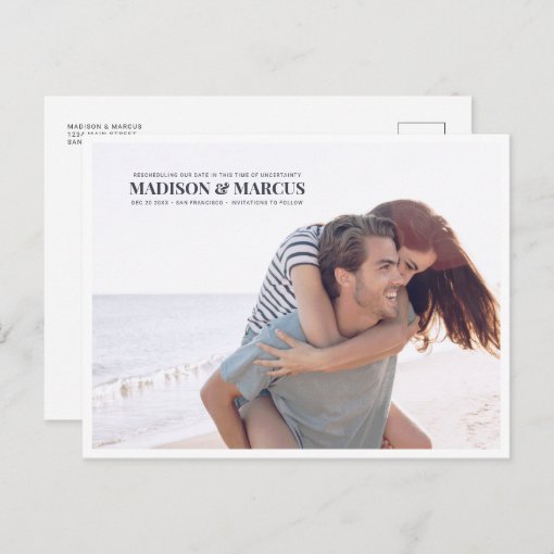 Rescheduled Wedding Announcement Simple Photo Postcard | Zazzle Rescheduled Wedding Announcement Simple Photo Postcard | Zazzle
