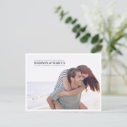 Rescheduled Wedding Announcement Simple Photo Postcard | Zazzle Rescheduled Wedding Announcement Simple Photo Postcard | Zazzle